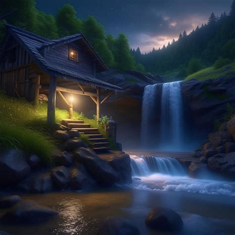 Download Ai Generated Waterfalls Cabin Royalty Free Stock Illustration Image Pixabay