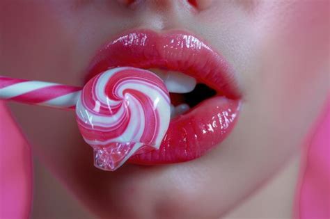 Premium Photo Close Up Of Woman With Pink Lips And Candy