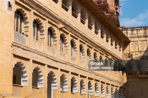 View Of Series Of Windows At Famous Mehrangarh Fort Jodhpur Rajasthan