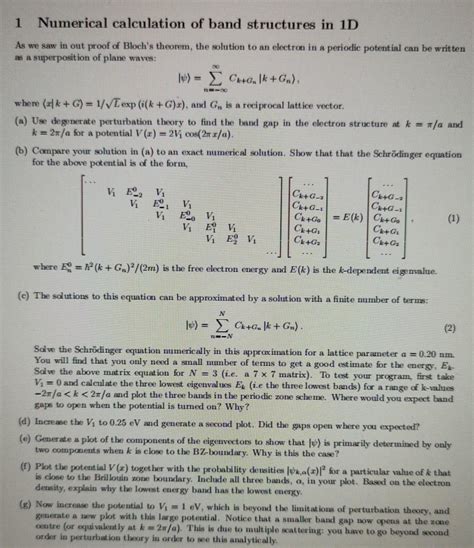 Solved Numerical Calculation Of Band Structures In D As Chegg