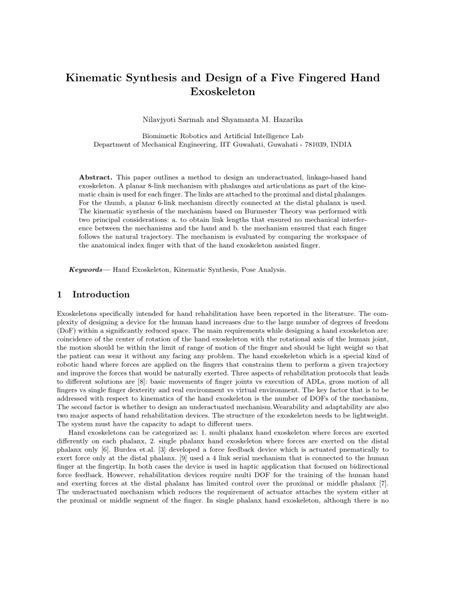 Pdf Kinematic Synthesis And Design Of A Five Fingered Hand Exoskeleton