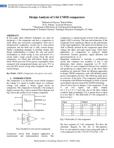 Pdf Design Analysis Of 1 Bit Cmos Comparator