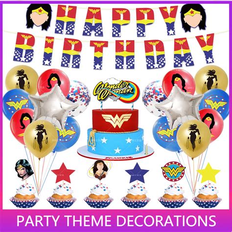 슈퍼 영웅 테마 생일 파티 장식 종이 배너 케이크 토퍼 라텍스 풍선 여자를 위한 슈퍼 여자 생일 파티 용품party Diy