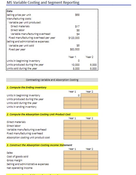 Solved M5 Variable Costing And Segment Reporting 3