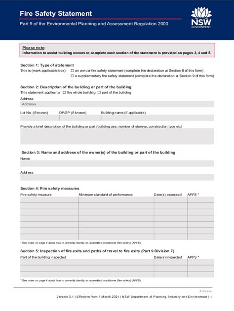 Fillable Online The Annual Fire Safety Statement Template Still
