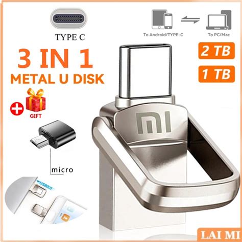 2TB Real Mini 3in1Type C Metal Waterproof Pen Drive 16GB 32GB 128GB Free Mini Adapter 512GB 1TB