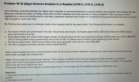 Solved Problem 10 12 Algo Variance Analysis In A Hospital