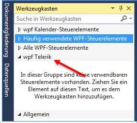 Einbinden von Telerik Controls in Werkzeugbar für WPF codedocu de