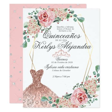 Invitación Elegante Acuarela Rosa Española Quinceañera Quince Zazzle