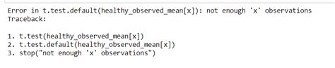 Solved Error In T Test Default Healthy Observed Mean X Chegg Com