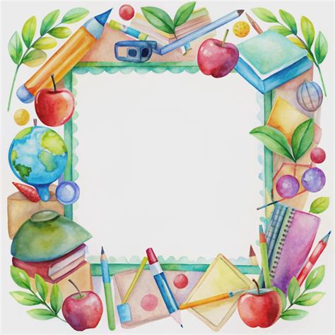 Watercolor Back To School Border Premium Ai Generated Image