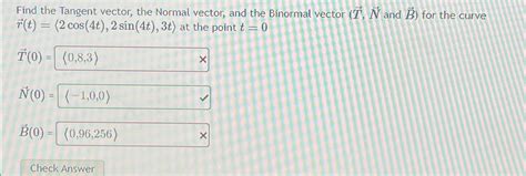 Solved Find The Tangent Vector The Normal Vector And The Chegg Com