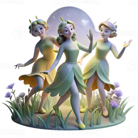 Stunning Classic A Group Of Nymphs Dancing In A Moonlit Meadow