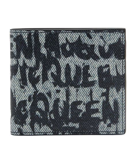 Alexander Mcqueen Leather Graffiti Logo Bifold Wallet Blue Editorialist