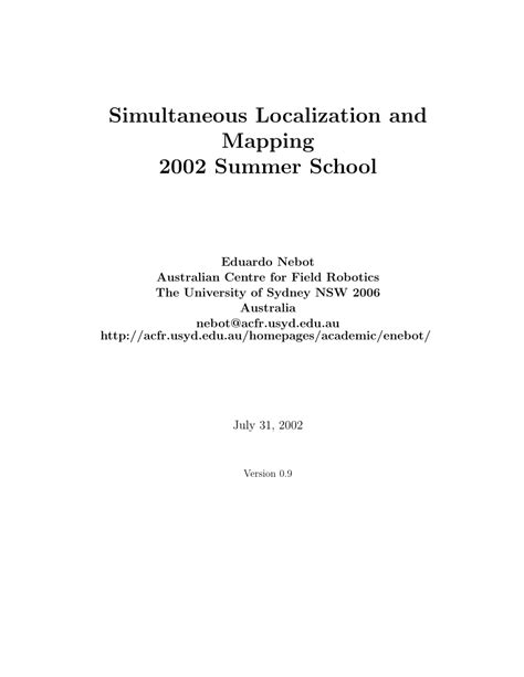 Pdf Simultaneous Localization And Mapping 2002 Summer School
