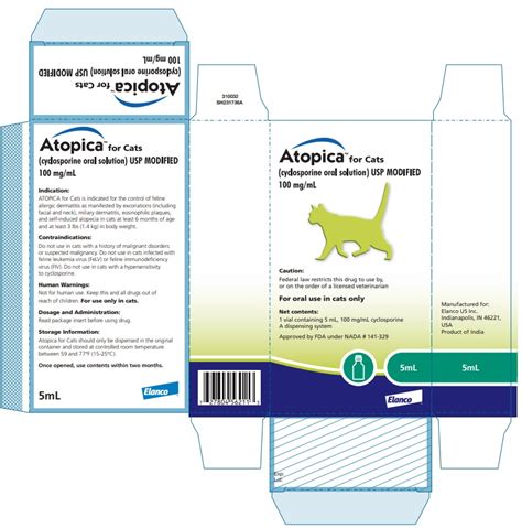 Atopica For Cats Elanco Us Inc Veterinary Package Insert