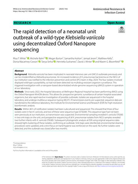 Pdf The Rapid Detection Of A Neonatal Unit Outbreak Of A Wild Type