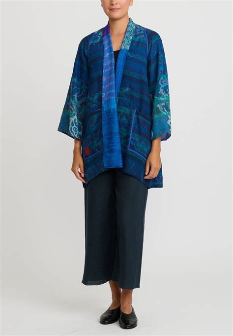 Mieko Mintz 2 Layer Silk Georgette Patch A Line Jacket In Blue Purple