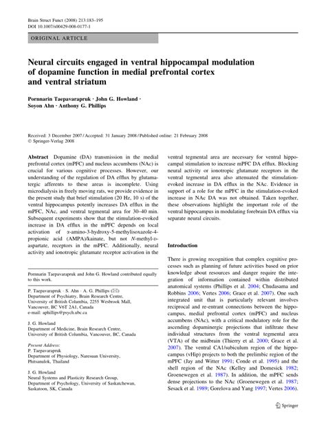 Pdf Neural Circuits Engaged In Ventral Hippocampal Modulation Of Dopamine Function In Medial