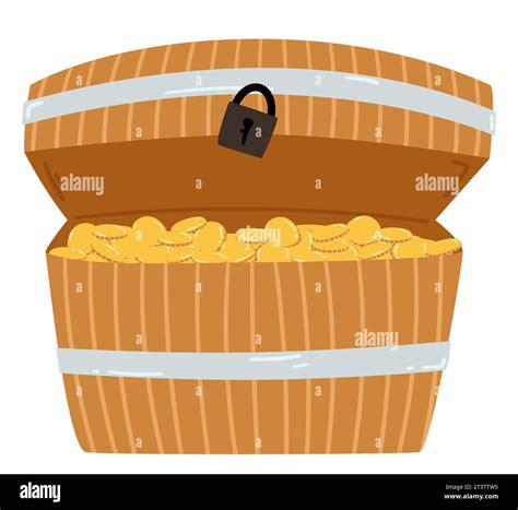 Vector Illustration Of Open Treasure Chest Pirate Booty Gold Coins Inside A Treasure Chest