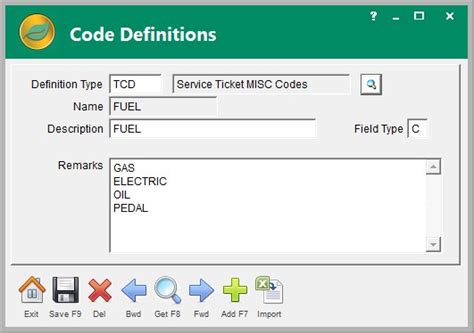 Code Definitions Service Ticket Misc Codes