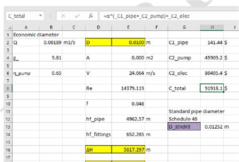7 The Front Excel Sheet For The Pump Pipe System Download Scientific Diagram