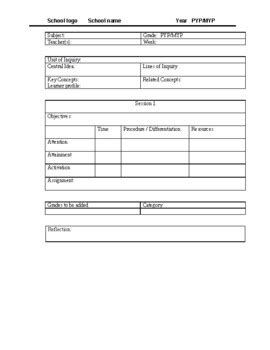 Sample Lesson Plan IB PYP MYP By Kate Arafa Teachers Pay Teachers