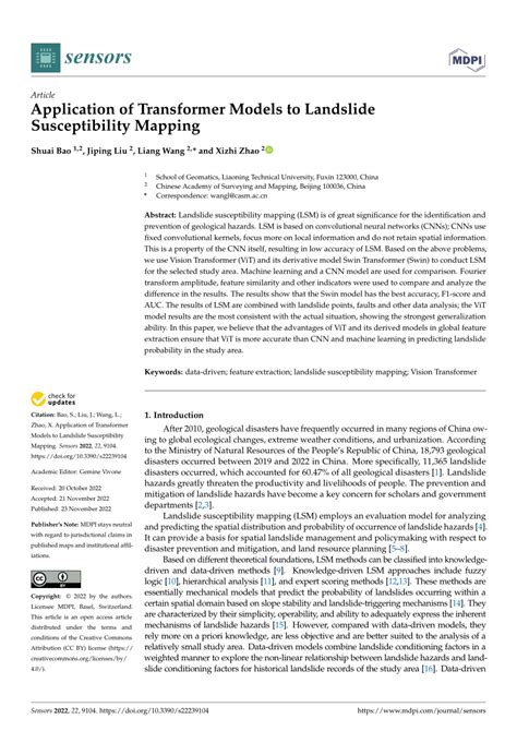 Pdf Application Of Transformer Models To Landslide Susceptibility Mapping