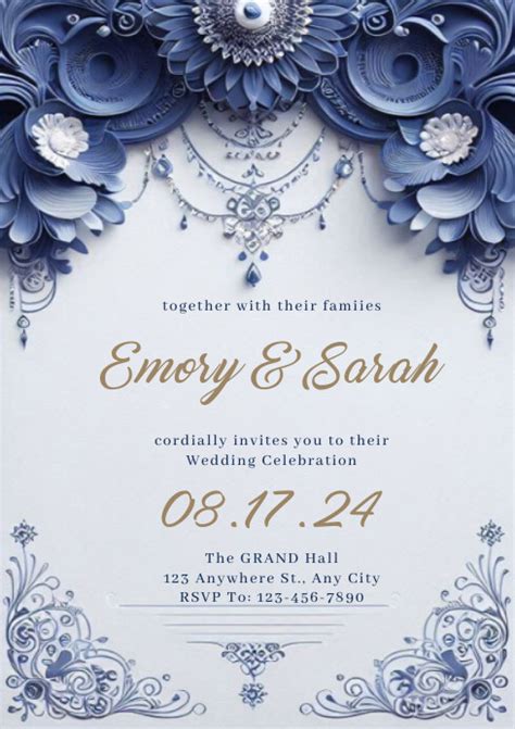 Royal Blue Wedding Invitation Template Postermywall