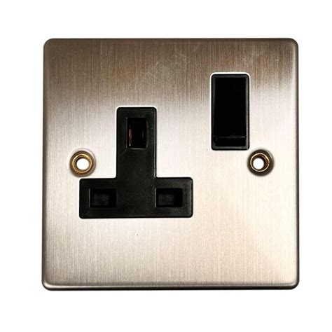 Brushed Steel Single Switch Socket 13a Dp Rounded