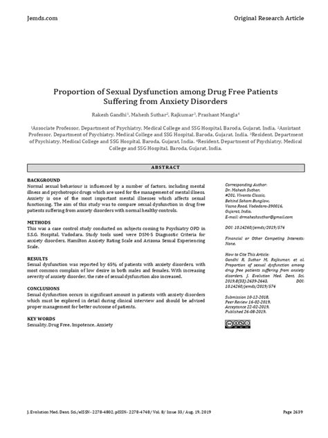 Proportion Of Sexual Dysfunction Among Drug Free Patients Suffering