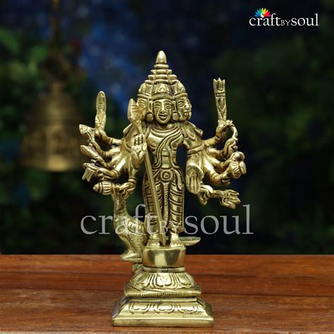 Six Headed Brass Lord Murugan Statue 16cm Small 6 Face Kartikeya Idol