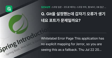 Git을 설정했는데 갑자기 오류가 생기네요 포트가 문제일까요 인프런 커뮤니티 질문and답변