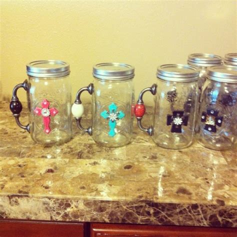 Mason Jar Mugs Using Cabinet Pulls For Handles Mason Jar Diy Mason