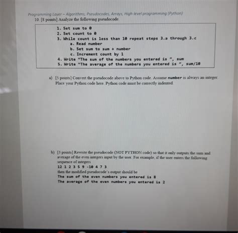 Solved Programming Layer Algorithms Pseudocodes Arrays