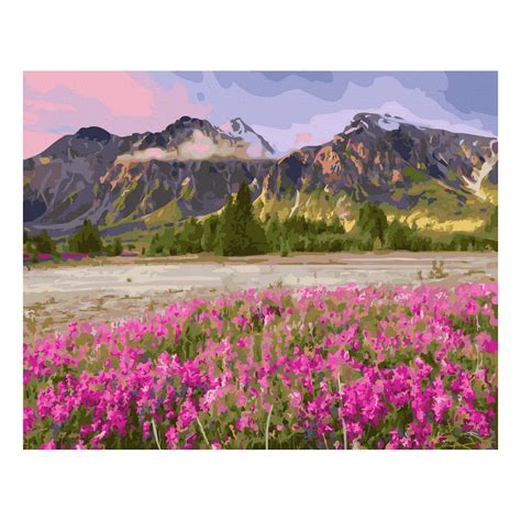 Set Pictura Pe Numere Flori La Munte 50x65 Cm Panza Bumbac Intinsa