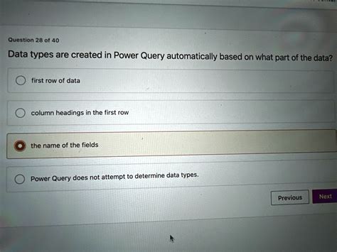 Solved Question 28 Of 40 Data Types Are Created In Power Query