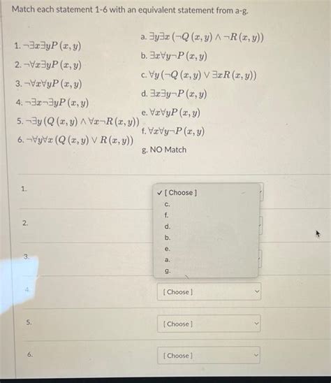 Solved Match Each Statement 1 6 With An Equivalent Statement Chegg Com