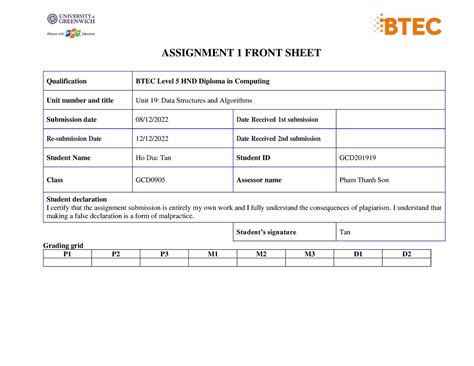 asm1 assignment 1 front sheet qualification btec level 5 hnd diploma
