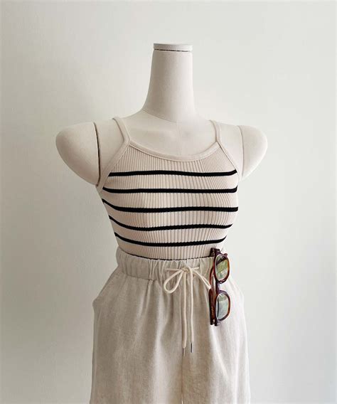 리브희 여름 단가라 나시 니트 끈나시 스트라이프 니트나시 레이어드 민소매 나시티