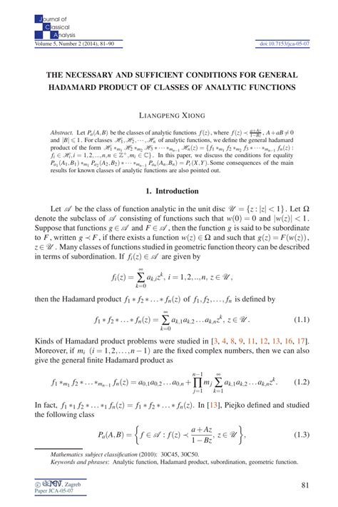 Pdf The Necessary And Sufficient Conditions For General Hadamard