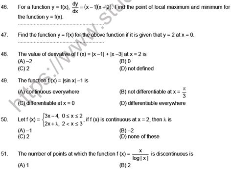 Jee Mathematics Limits Continuity And Differentiability Mcqs Set A With