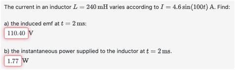 Solved The current in an inductor L=240mH varies according | Chegg.com