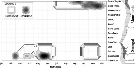 Spatio Temporal Distribution Of Spawning Comparison Of Simulation
