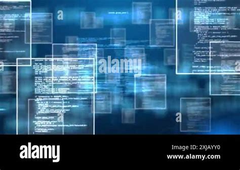 Programming Code And Data Processing Animation Over Blue Digital Background Technology Coding