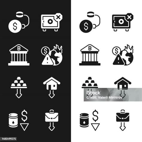 Set Global Economic Crisis Bank Building Debt Ball Chained To Coin Safe