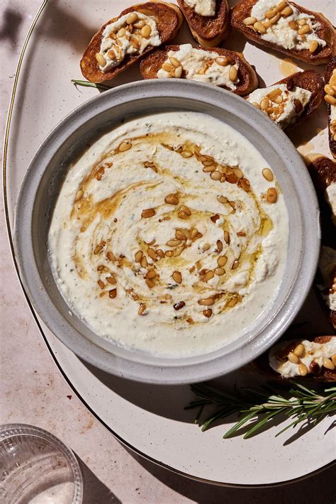 Whipped Rosemary Feta With Toasted Garlicky Pine Nuts And Hot Honey