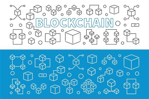 Premium Vector Blockchain New Technology Horizontal Vector Outline Banners
