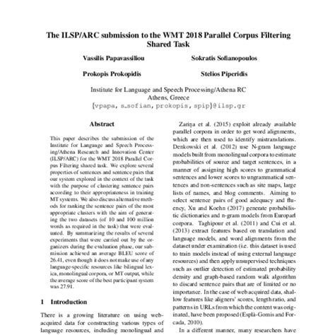 The Ilsparc Submission To The Wmt 2018 Parallel Corpus Filtering