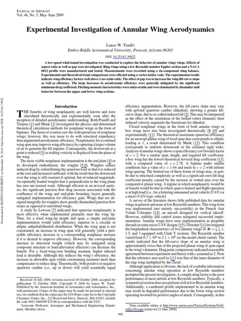 Experimental Investigation Of Annular Wing Aerodynamics Pdf Drag Physics Lift Force